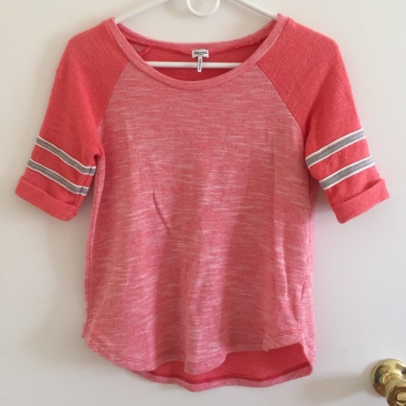 Tops | Coral Salmon Red French Terry Varsity Stripe Shirt Football ...